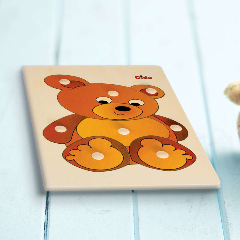 Puzzle Orsetto, gioco classico in legno e tessere con pomelli - Dida